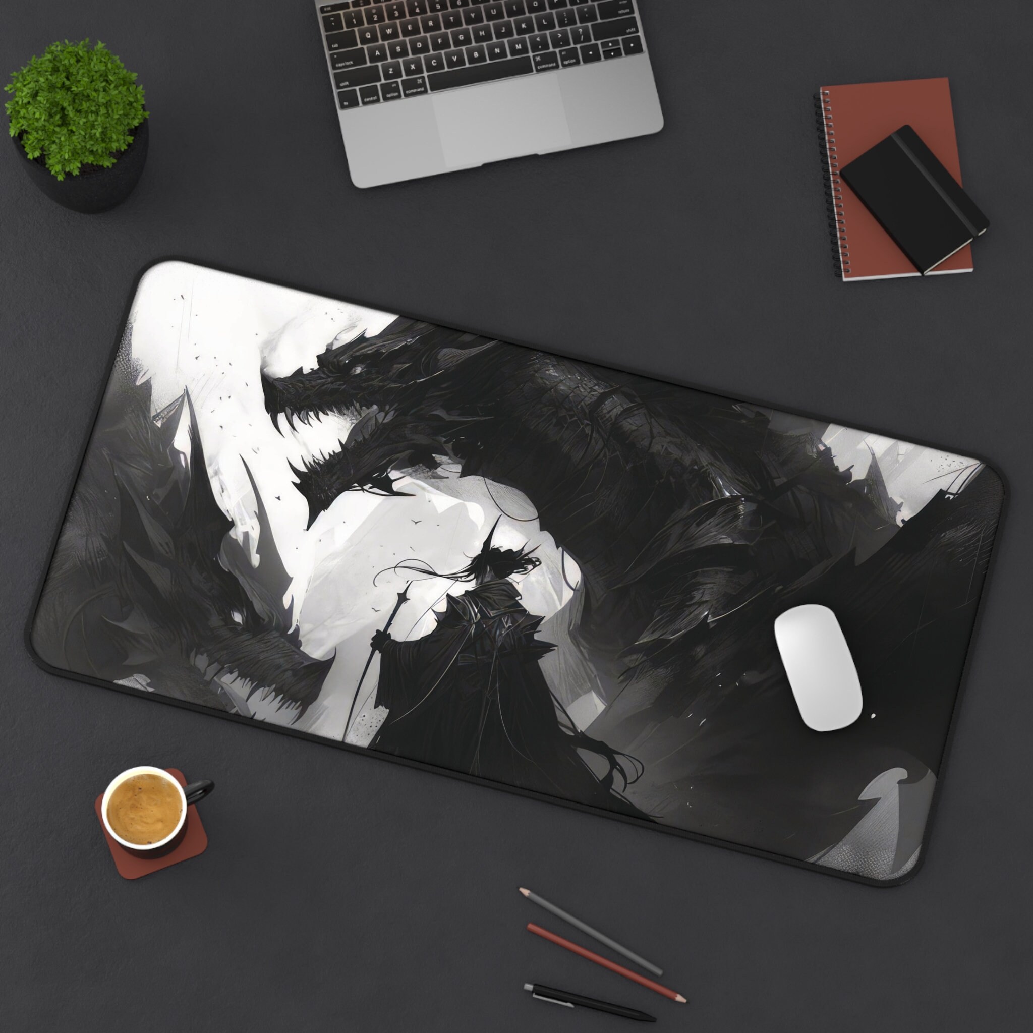 Dragon Samurai Black Desk Mat, Desk Mat Aesthetic, Horror Desk Mat ...