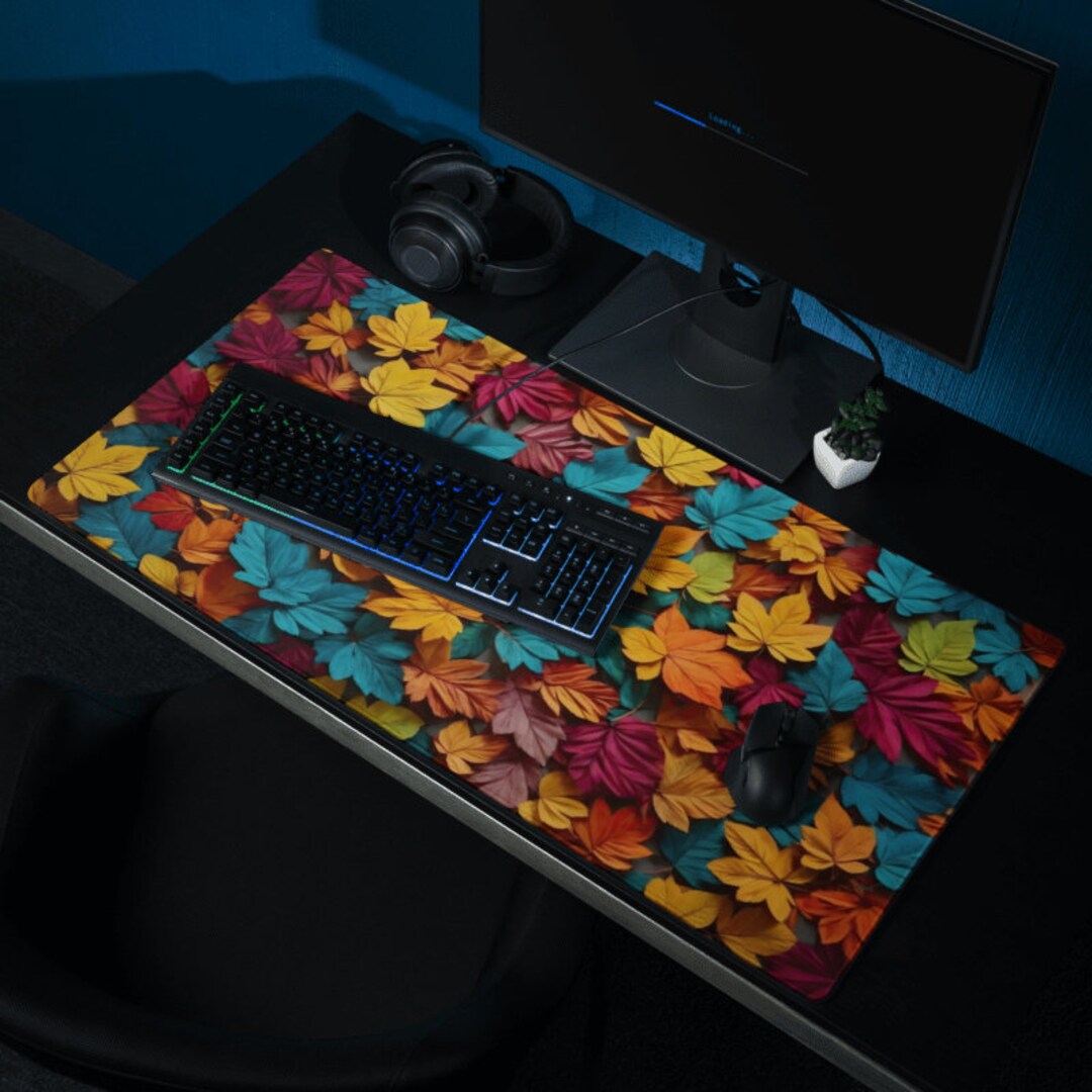 Colorful Plane Tree Leaves Desk Mat, Cottagecore Desk Mat, Floral Desk ...