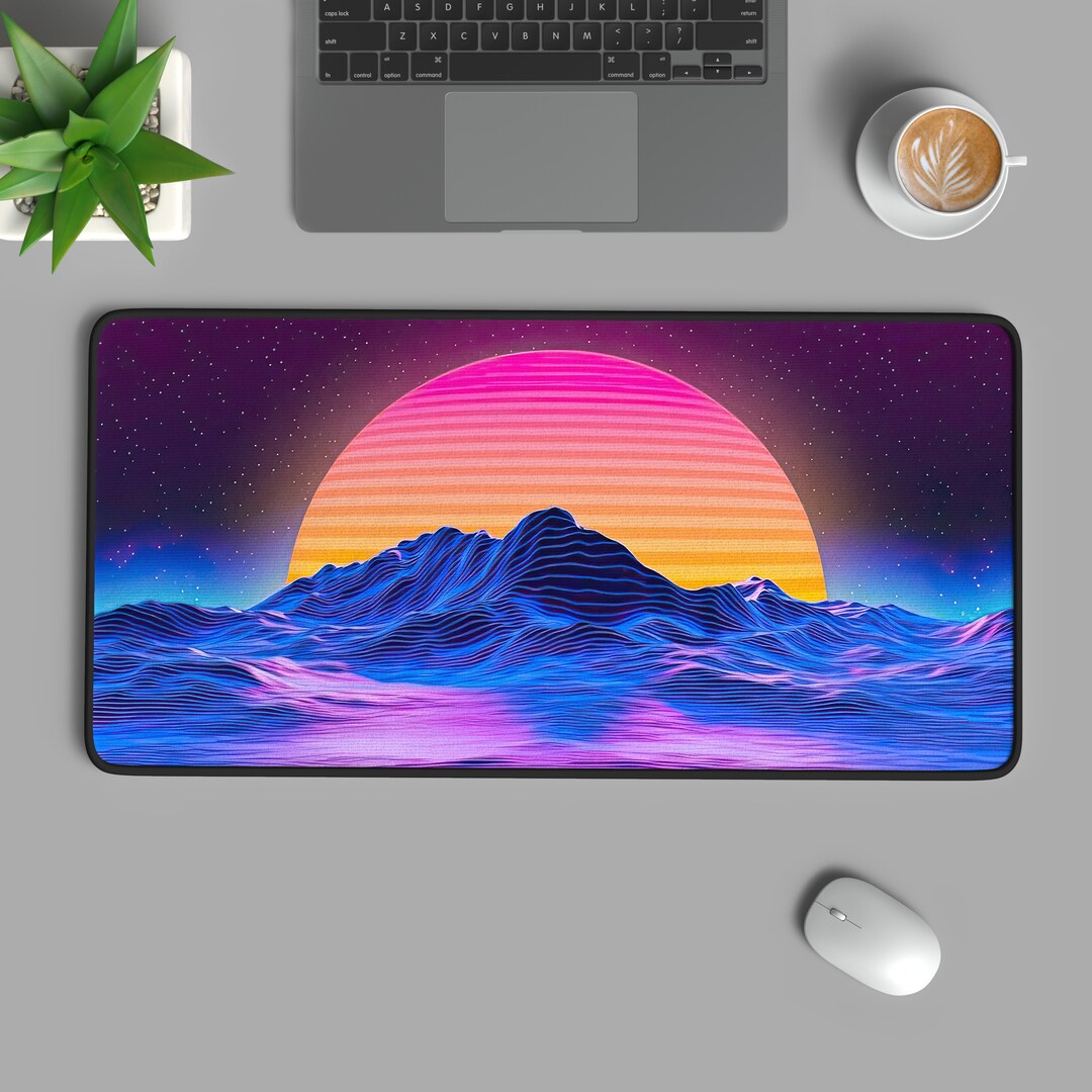 Majestic Mountain Sunset Desk Mat Vibrant Sky and Serene Landscape in ...