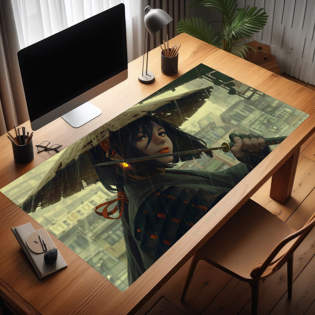 Japanese Woman Desk Mat,japanese Girl Desk Mat,green Desk Mat,nature ...