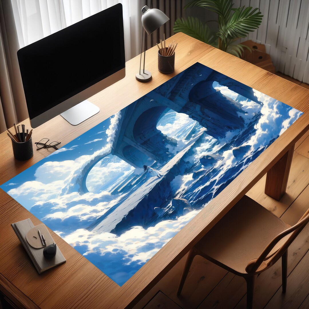 Blue Clouds Aesthetic Desk Mat, Anime Desk Mat,nature Desk Mat,cute ...