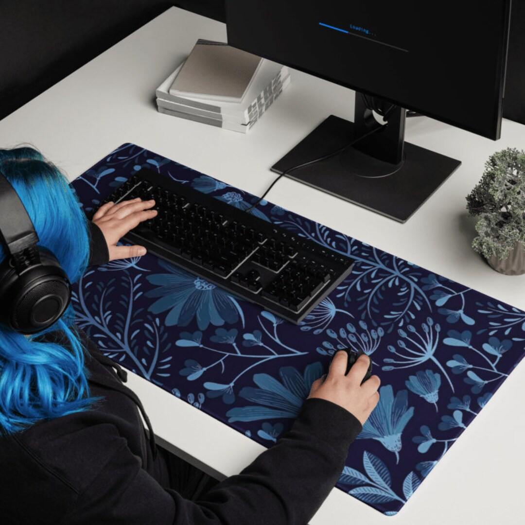 Blue Floral Desk Mat,blue Flower Desk Mat,cottagecore Desk Mat,floral ...