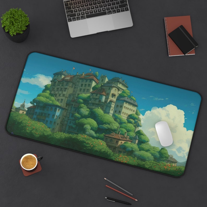 Majestic Castle in the Greenery Desk Mat, Anime Desk Mat, Desk Mat ...