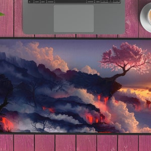Sakura and Volcano Sunset Desk Mat, Desk Mat Aesthetic, Sakura Desk Mat ...