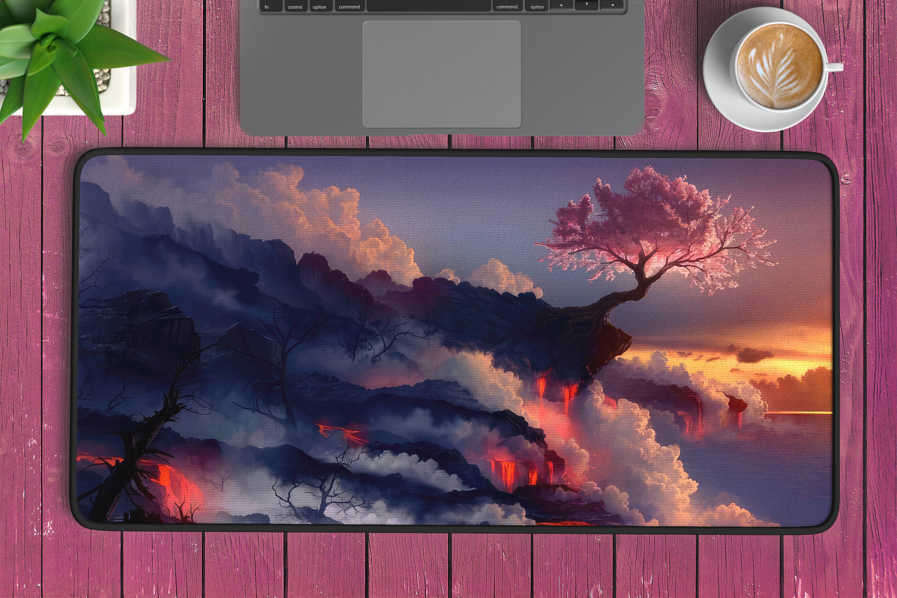 Sakura and Volcano Sunset Desk Mat, Desk Mat Aesthetic, Sakura Desk Mat ...