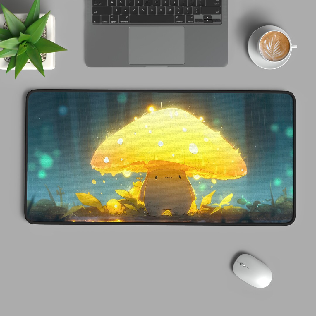Yellow Neon Mushroom Desk Mat, Kawaii Desk Mat, Cute Desk Mat, Desk Mat ...