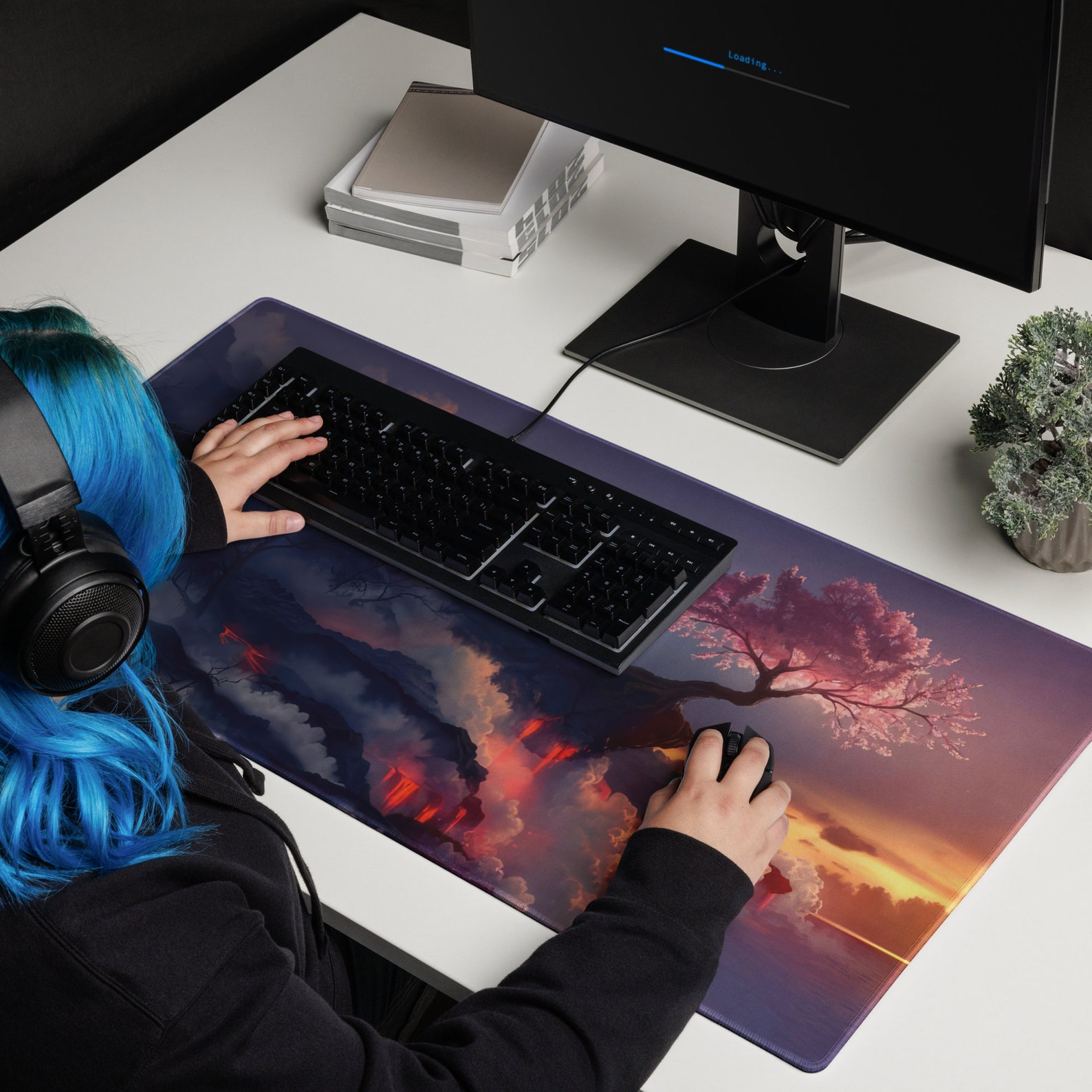 Sakura and Volcano Sunset Desk Mat, Desk Mat Aesthetic, Sakura Desk Mat ...