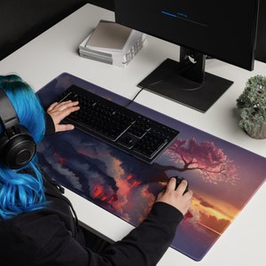Sakura and Volcano Sunset Desk Mat, Desk Mat Aesthetic, Sakura Desk Mat ...