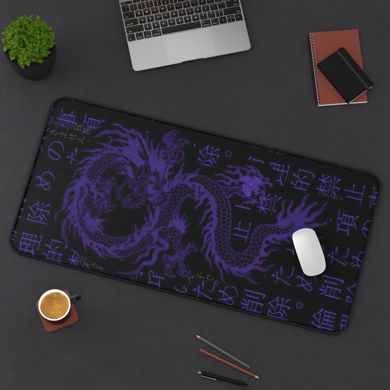 Purple Japanese Dragon Desk Mat, Dark Desk Mat, Gaming Desk Mat, Purple ...