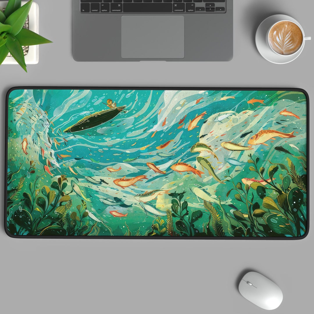Japanese Koi Fish Desk Mat,water Plant Desk Mat,vibrant Lake Fish Desk ...