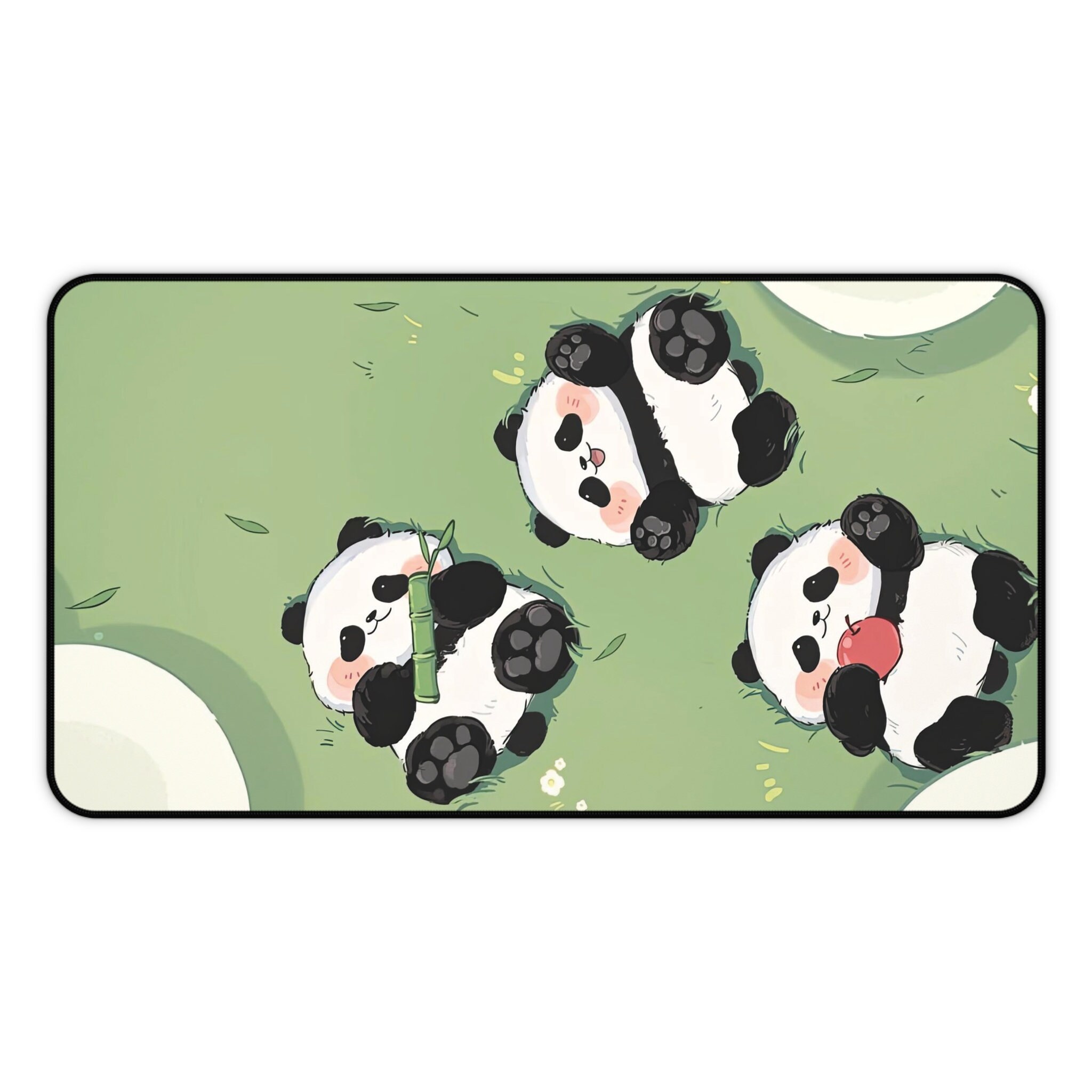 Kawaii Pandas in Nature Desk Mat, Cute Desk Mat, Green Desk Mat, Animal ...