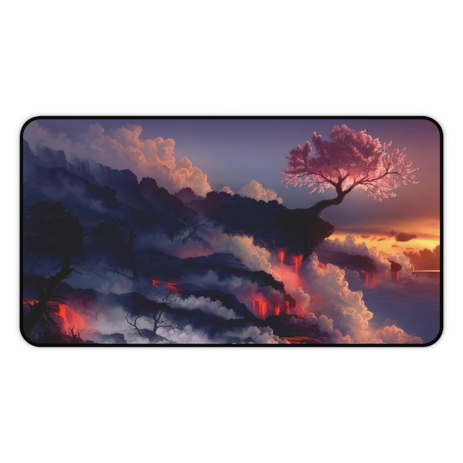 Sakura and Volcano Sunset Desk Mat, Desk Mat Aesthetic, Sakura Desk Mat ...