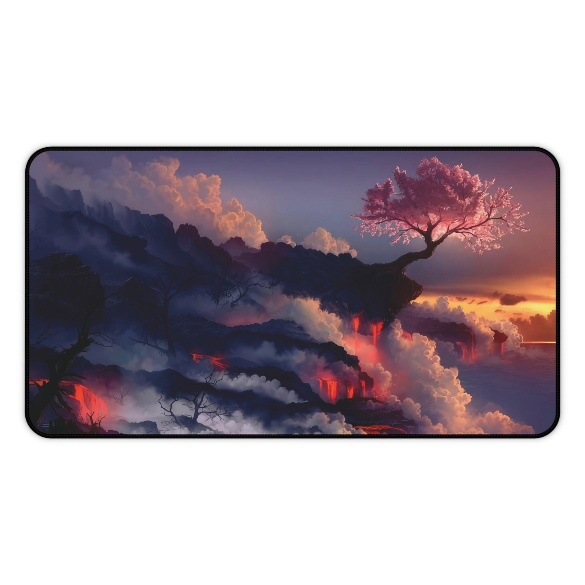 Sakura and Volcano Sunset Desk Mat, Desk Mat Aesthetic, Sakura Desk Mat ...