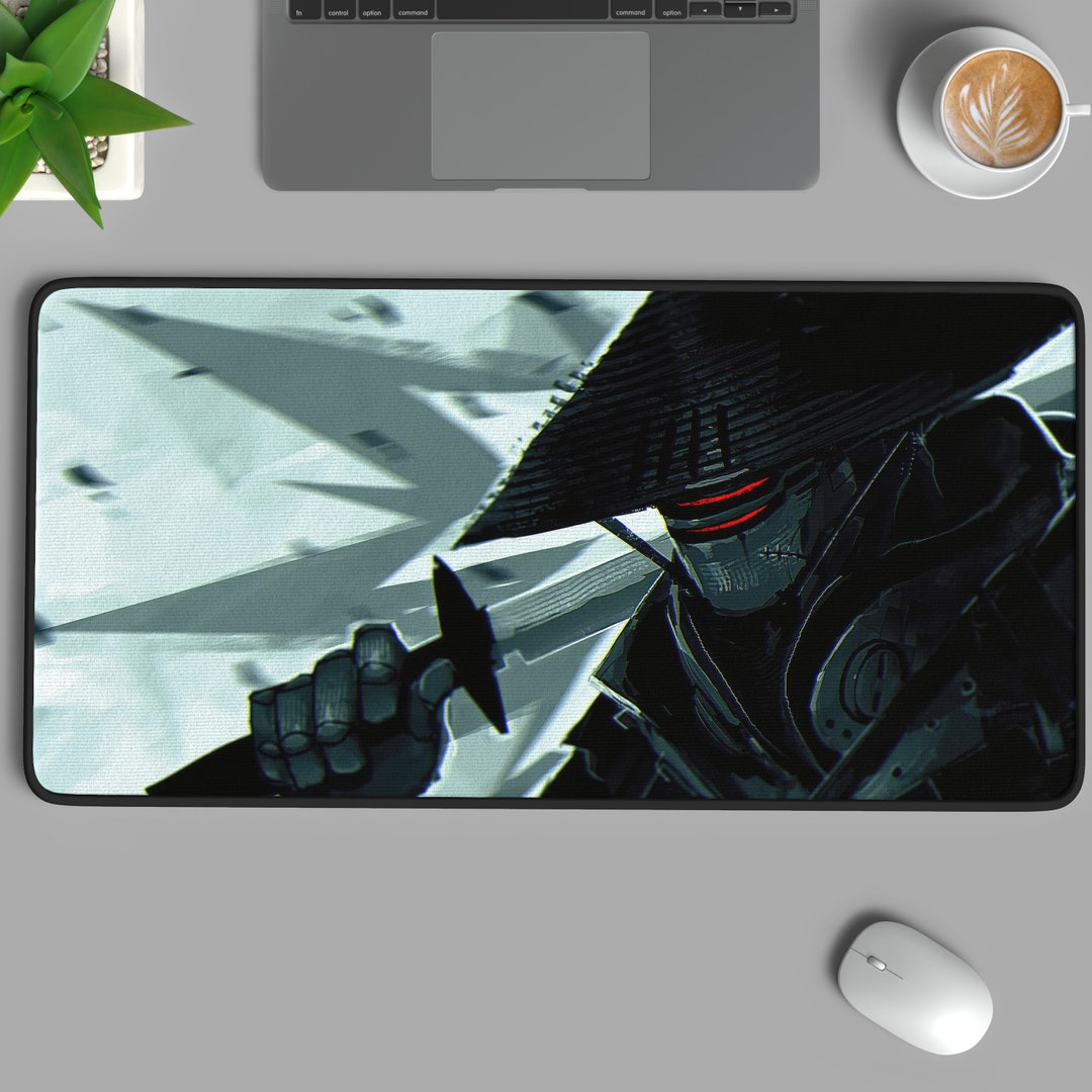 Fantasy Cyberpunk Samurai Desk Mat, Dark Warrior Desk Mat, Sword Katana ...