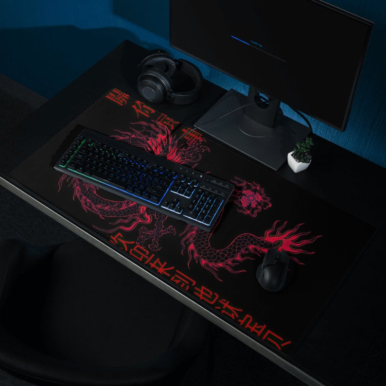 Dark Japanese Red Dragon Desk Mat, Gothic Desk Mat, Gaming Desk Mat ...