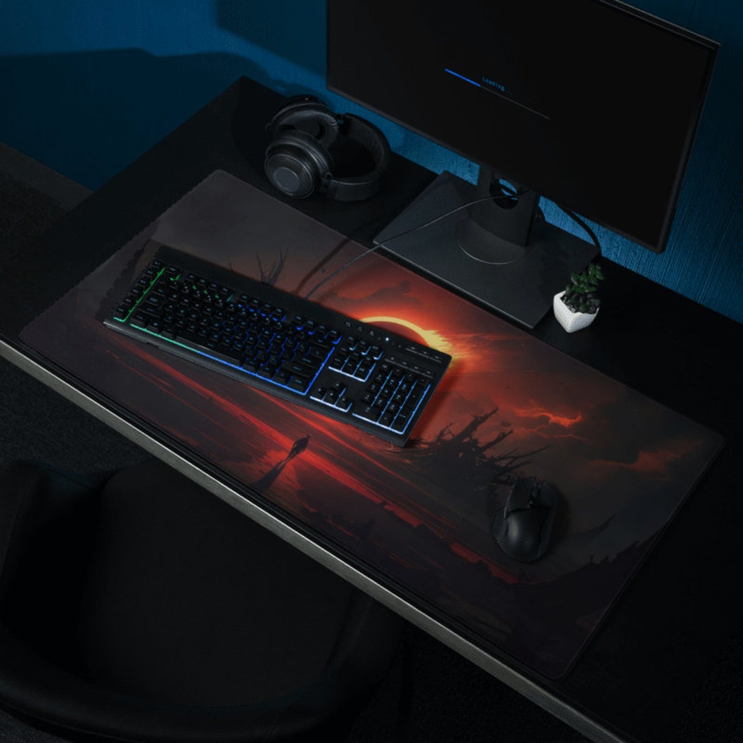 Blood Moon Desk Mat, Aesthetic Desk Mat, Japanese Desk Mat, Dark Desk ...