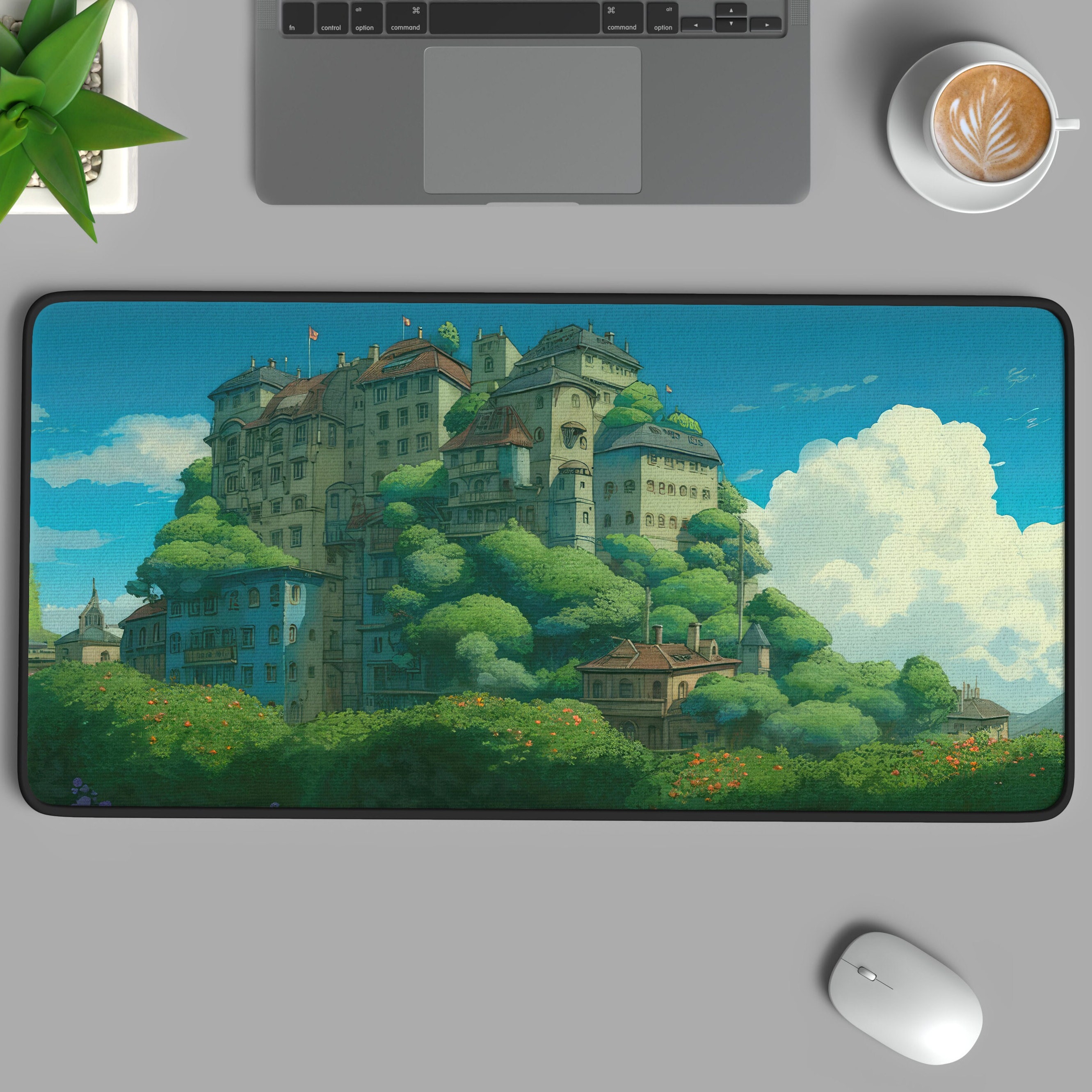 Majestic Castle in the Greenery Desk Mat, Anime Desk Mat, Desk Mat ...