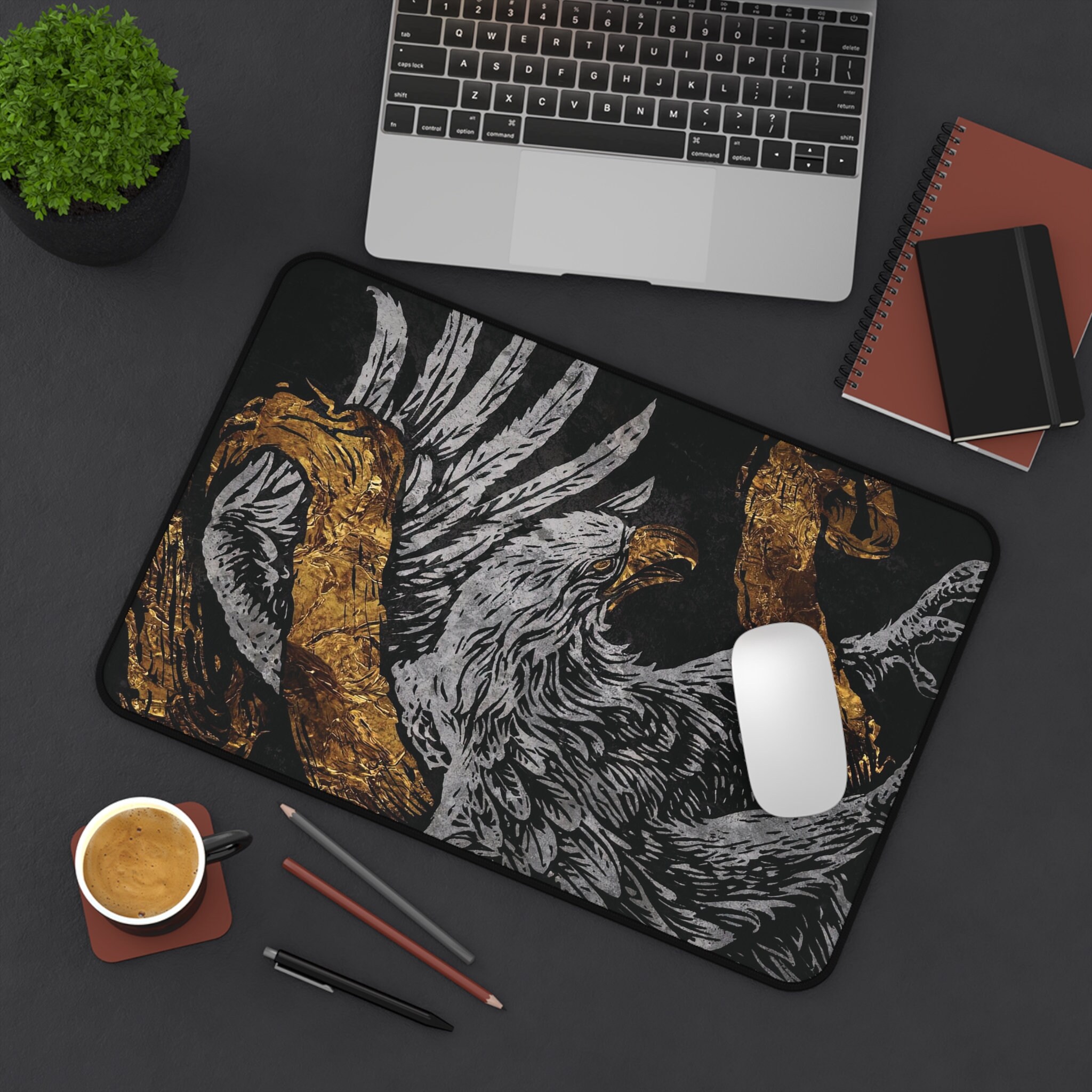 Eagle Art Desk Mat, Dark Desk Mat, Black Desk Mat, Animal Desk Mat ...