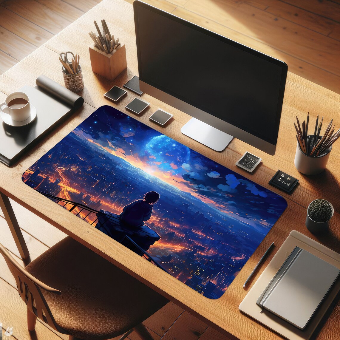 Sky View Desk Mat,aesthetic Desk Mat,moon Desk Mat,sky Desk Mat,blue ...