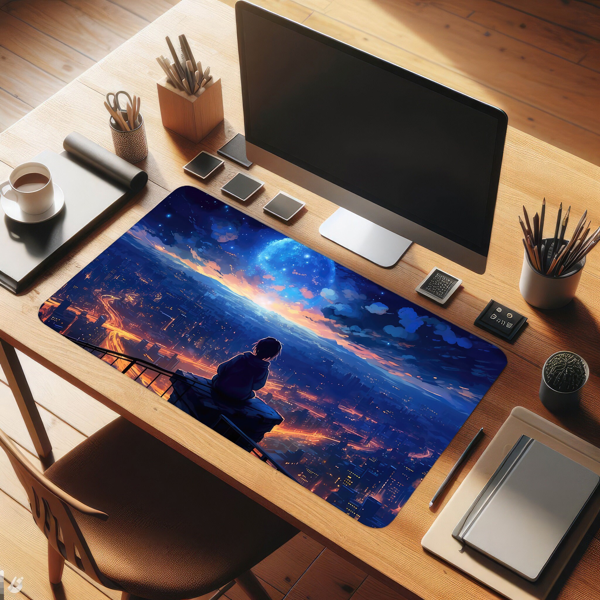 Sky View Desk Mat,aesthetic Desk Mat,moon Desk Mat,sky Desk Mat,blue ...