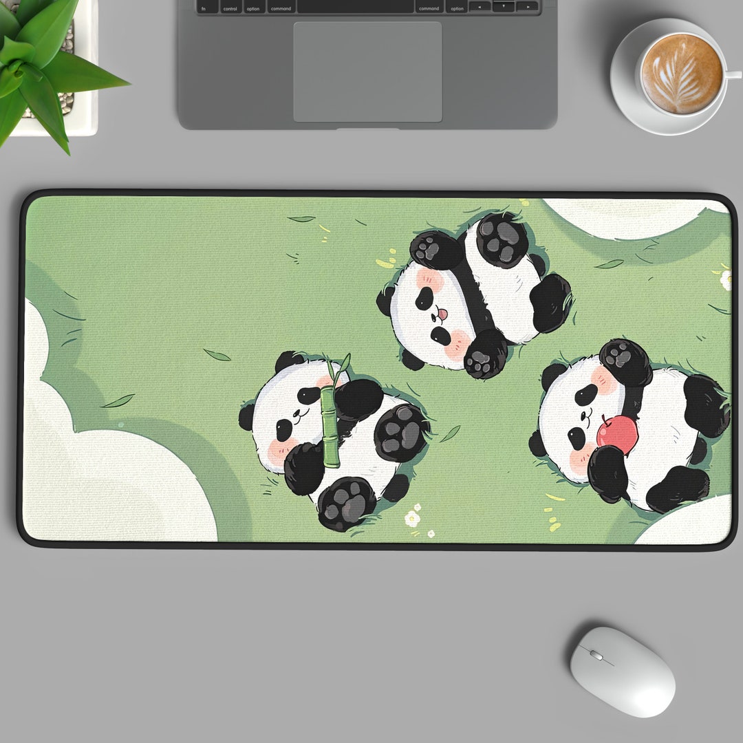 Kawaii Pandas in Nature Desk Mat, Cute Desk Mat, Green Desk Mat, Animal ...