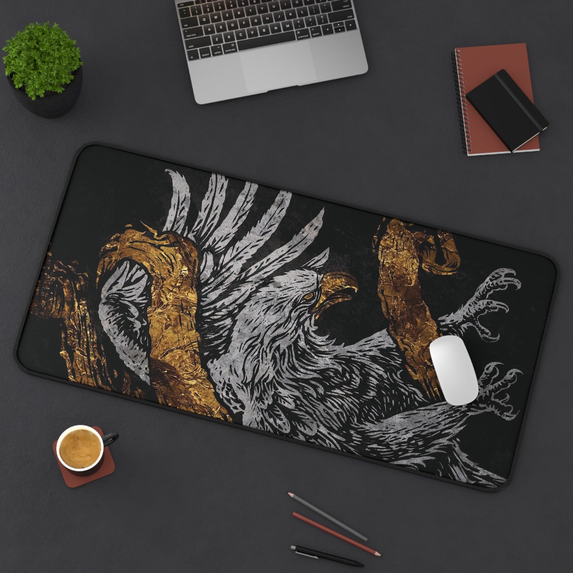 Eagle Art Desk Mat, Dark Desk Mat, Black Desk Mat, Animal Desk Mat ...