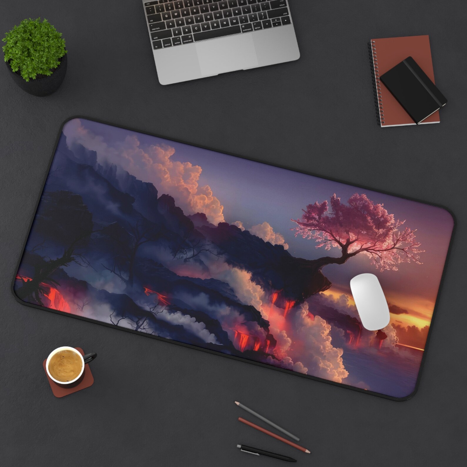 Sakura and Volcano Sunset Desk Mat, Desk Mat Aesthetic, Sakura Desk Mat ...