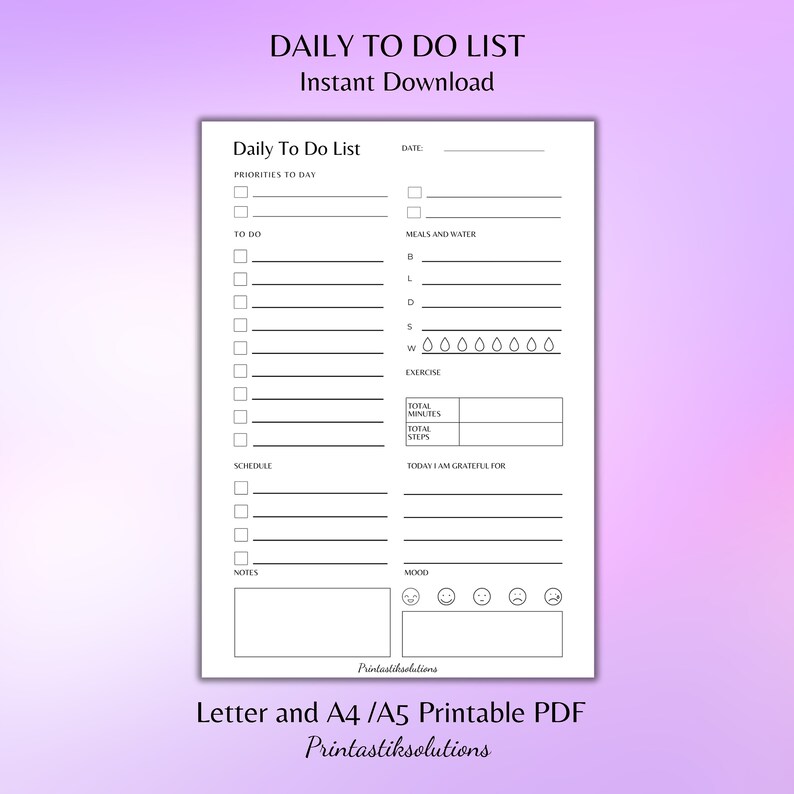 Printable to Do List, Personal Planner, Everyday Planner, A4,A5 and ...