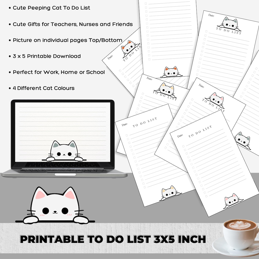 Peeping Cat To-do List Printable: 3x5 Memo Pad (digital Download) - Etsy