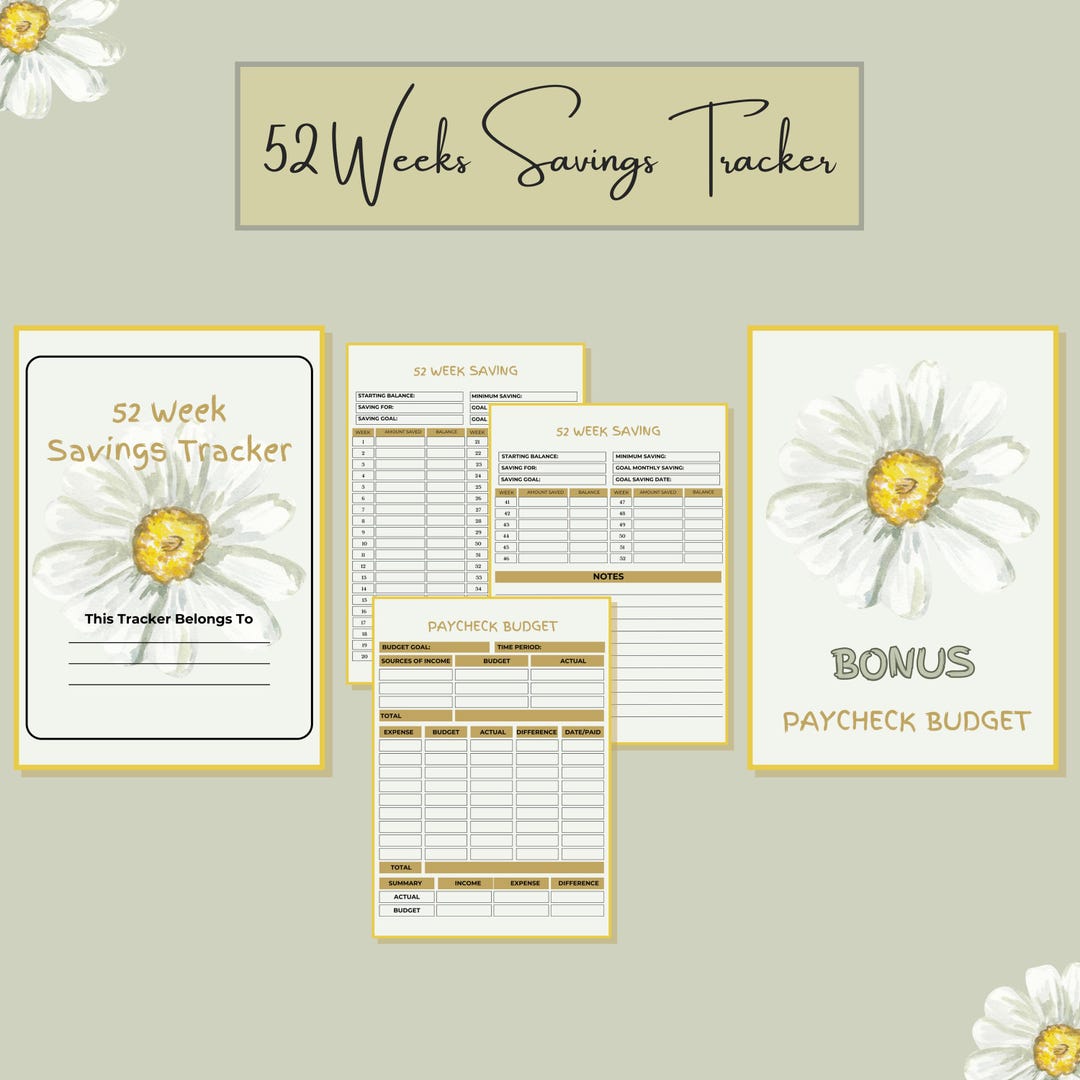Printable 52 Week Savings Tracker: Bonus Paycheck Budget (PDF) - Etsy