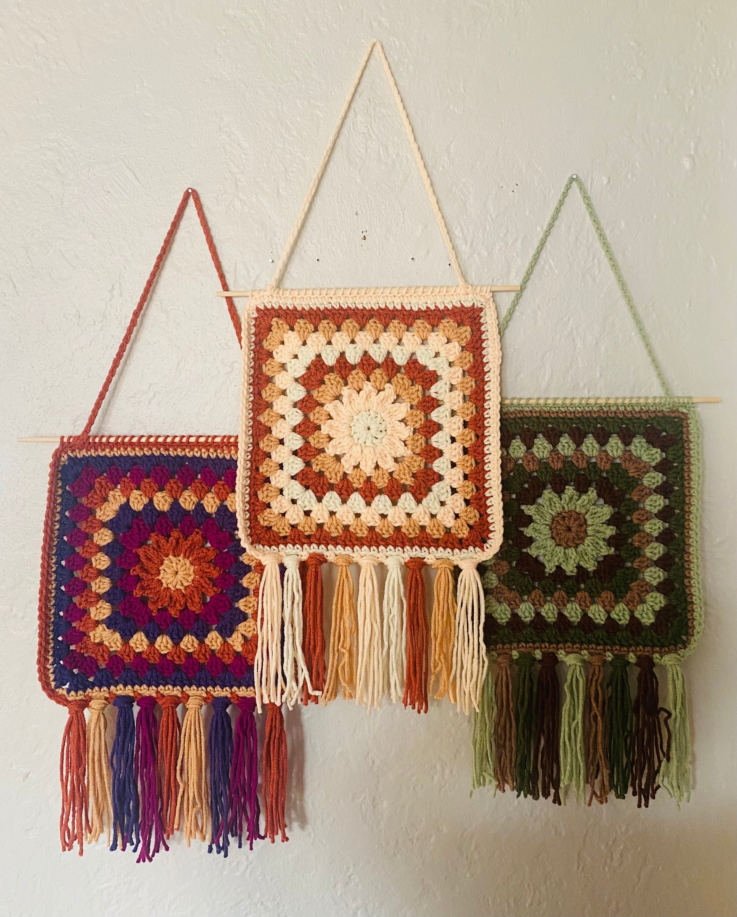 Handcrafted Crochet Boho Flower Granny Square Wall Hanging Decor - Etsy