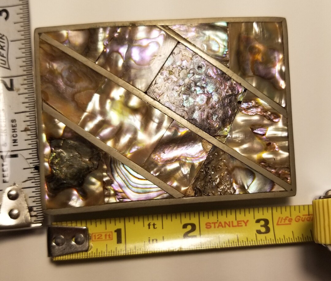 Classy Vintage Rectangle Belt Buckle With Inlaid Abalone Shell. - Etsy