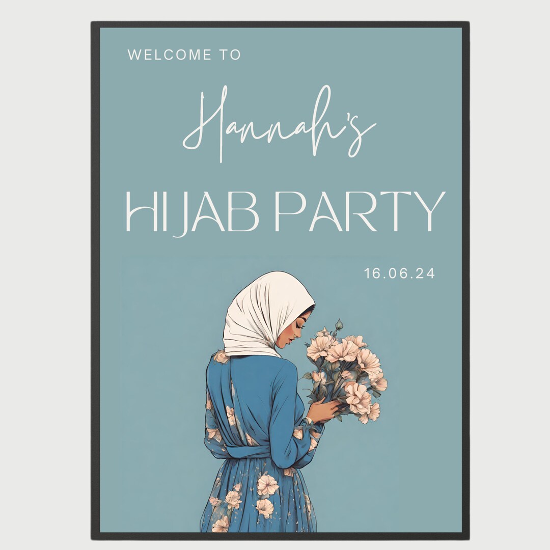Hijab Party Welcome Sign Personalised Blue - Custom Digital Printable ...