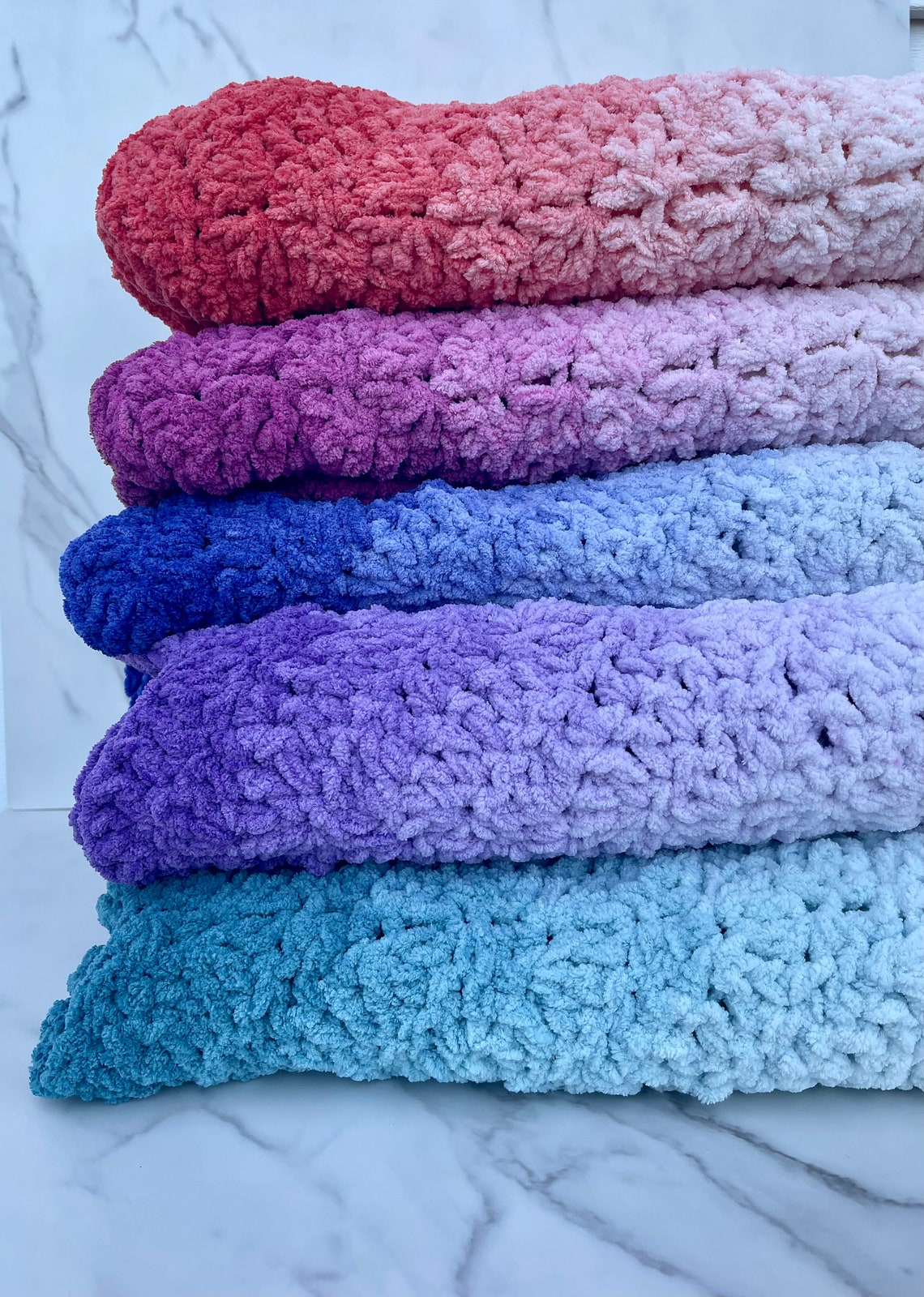 Teal Ombré Chenille Baby Blanket - Crochet Blanket - Chunky Chenille - Etsy