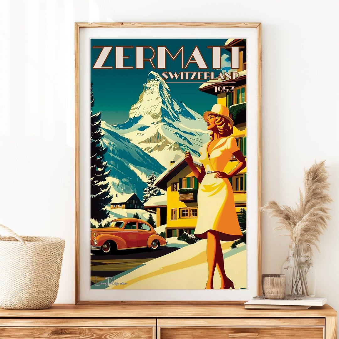 Zermatt Travel Art - Handcrafted Vintage Poster for Modern Interior ...
