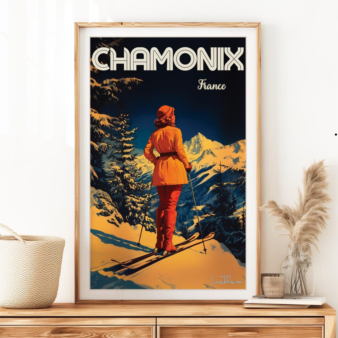 Chamonix France Vintage Ski Poster: Mountain Souvenir Print - Etsy