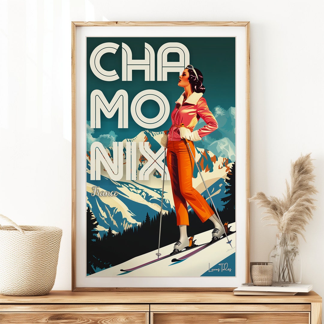 Chamonix France Vintage Ski Poster: Retro Mountain Art Print - Etsy
