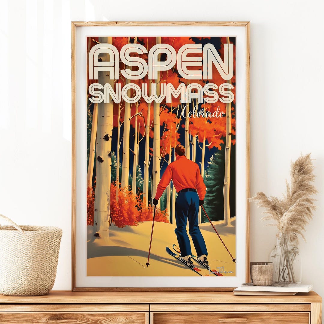 Aspen Snowmass Ski Poster: Colorado Vintage Travel Art - Etsy