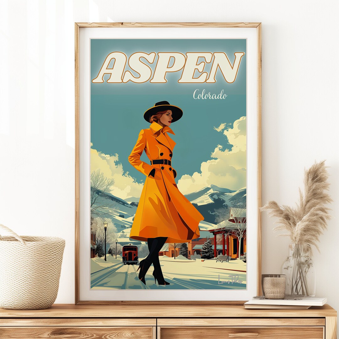 Vintage Aspen Poster Decor for Modern Colorado Interior Design Ski ...