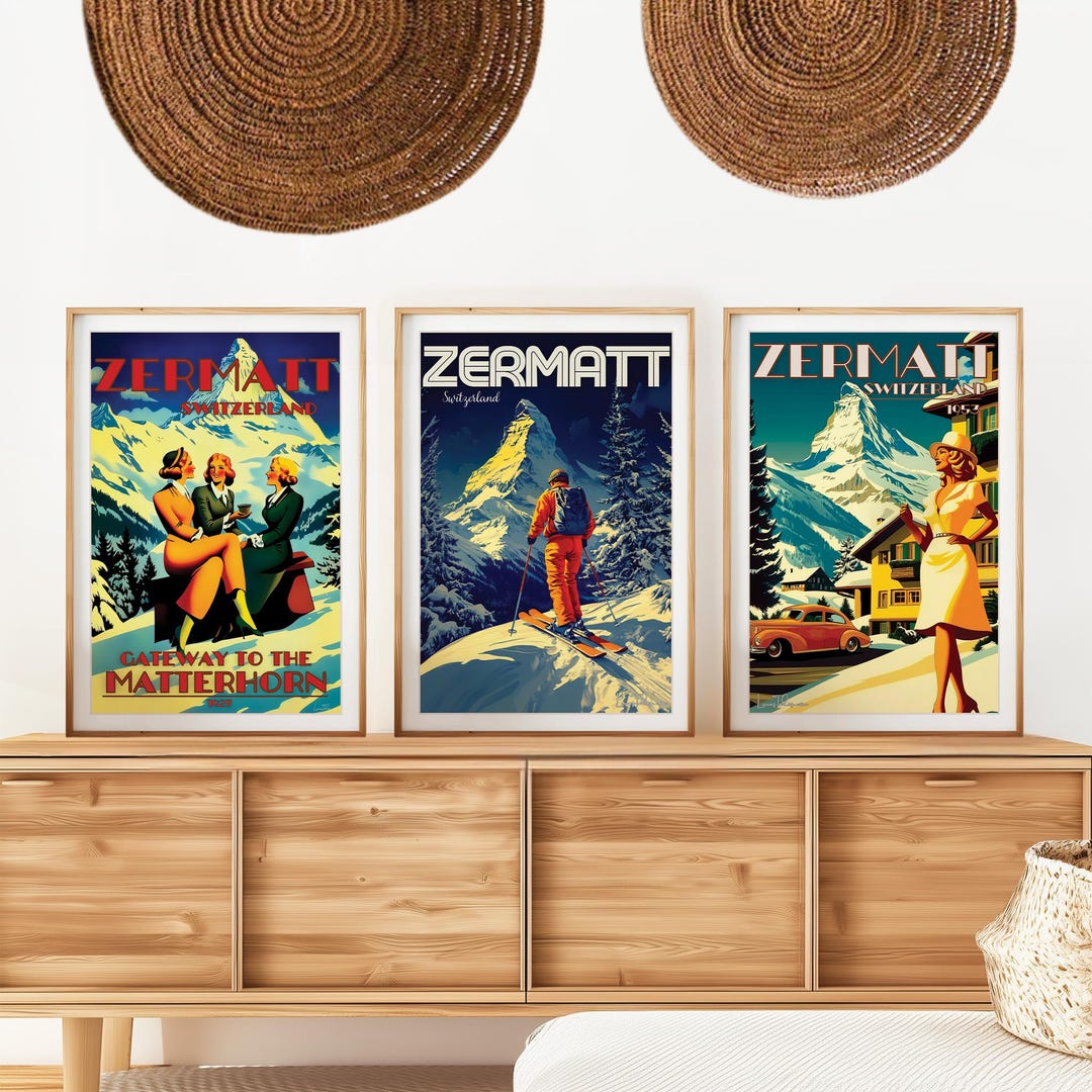 Zermatt Travel Poster Set: Vintage Swiss Ski Art Prints - Etsy