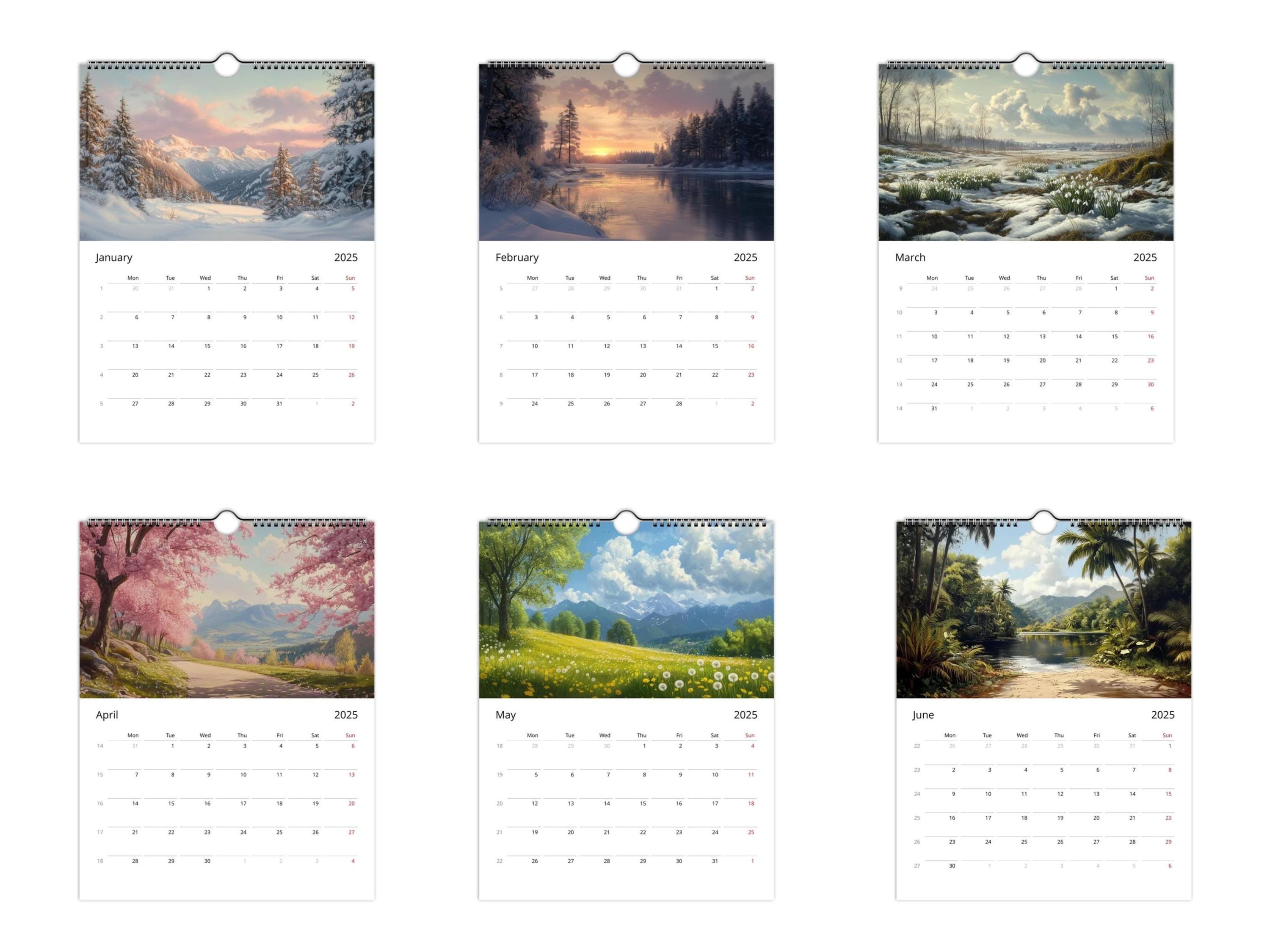 Nature Calendar 2025, Landscape Calendar 2025, Illustrated Calendar ...
