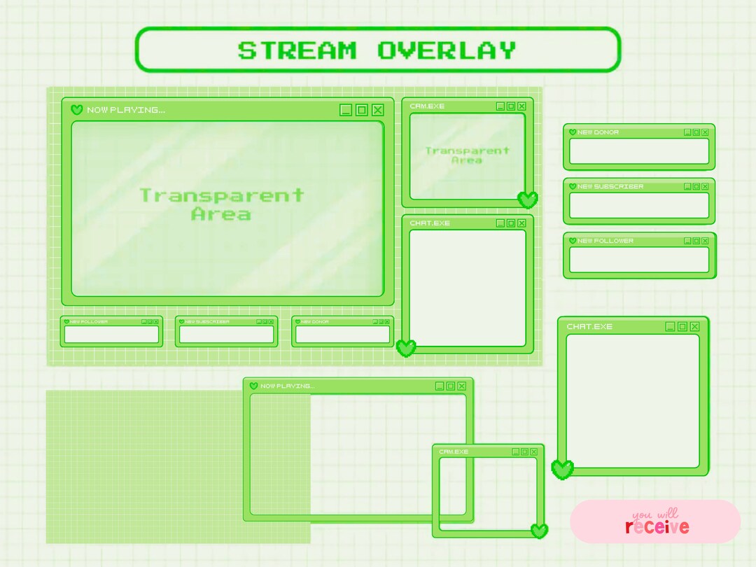 Green Twitch OVERLAY Package Minimal Kawaii Green Twitch Theme Stream ...