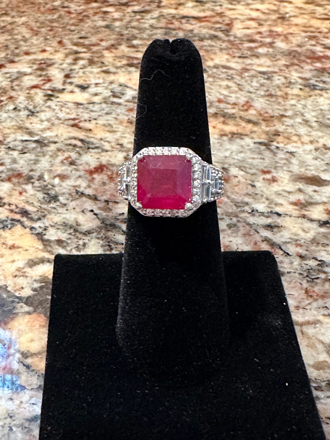 Asscher Cut AFRICAN RUBY Ring From Mozambique With Natural White ...