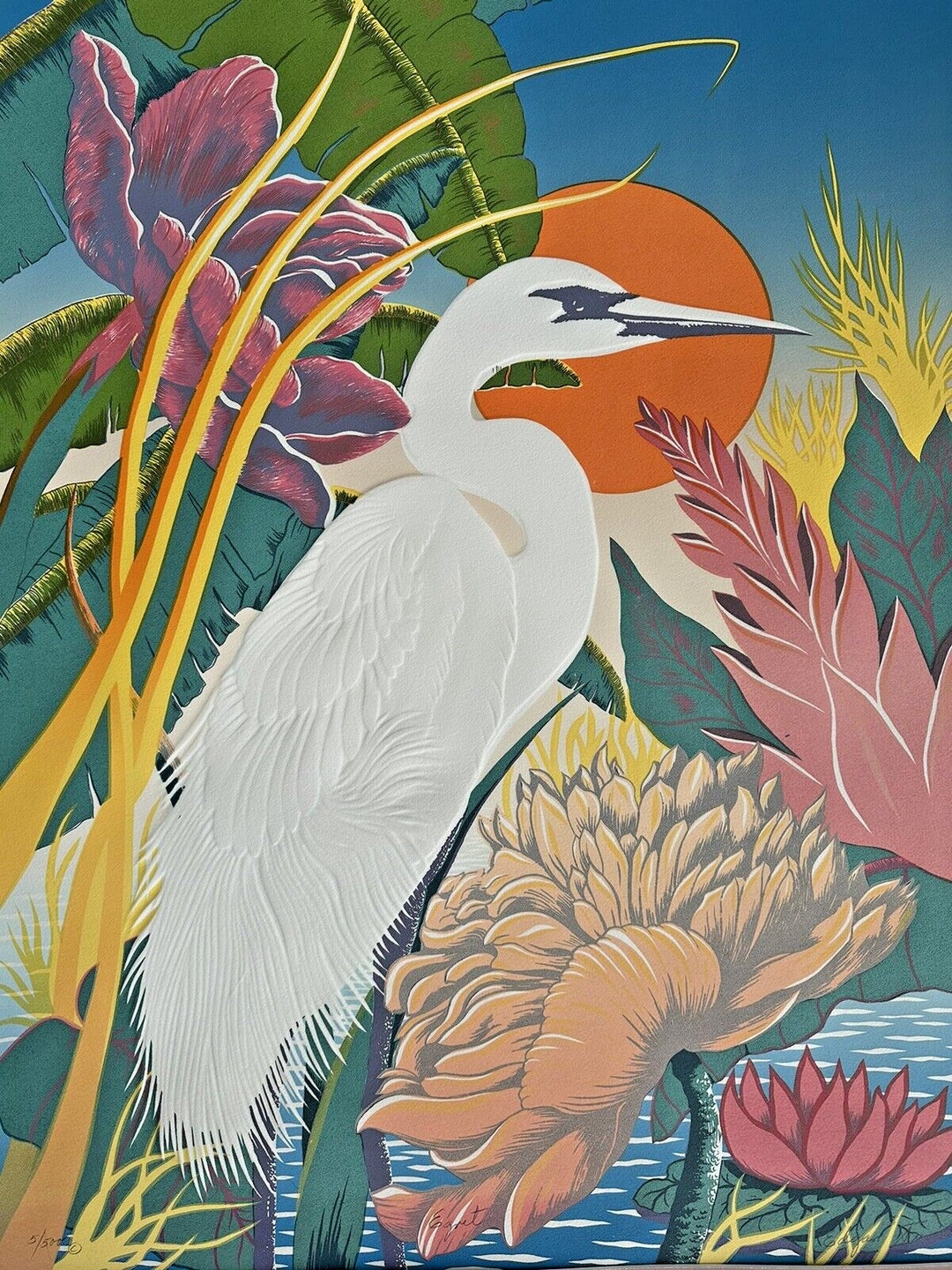 HUGE Artist EDGAR TUNISH Limited Edition Signed and Numbered Tropical ...