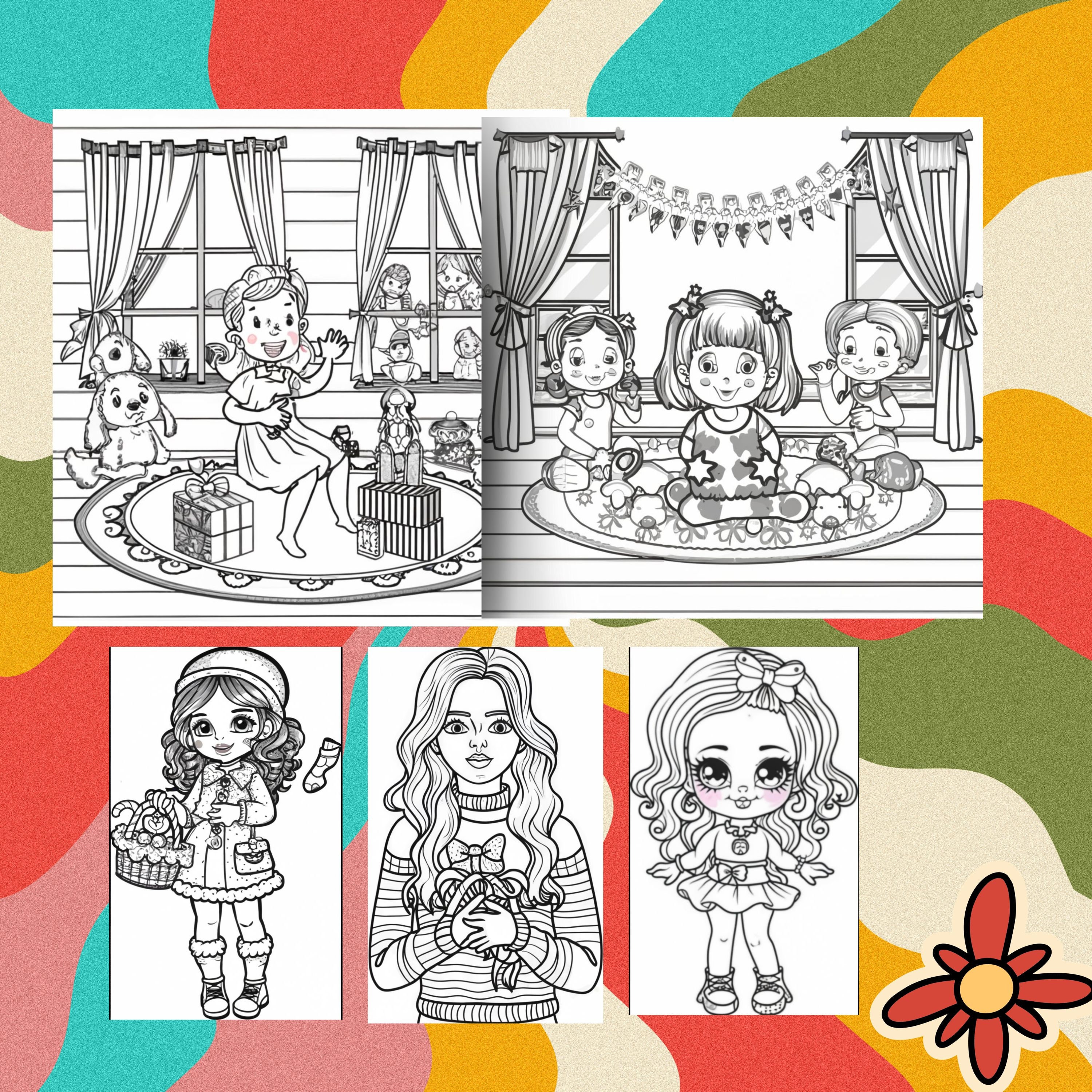 90 Girls Coloring Book Pages, Flash Cards Printable, Fall Coloring ...
