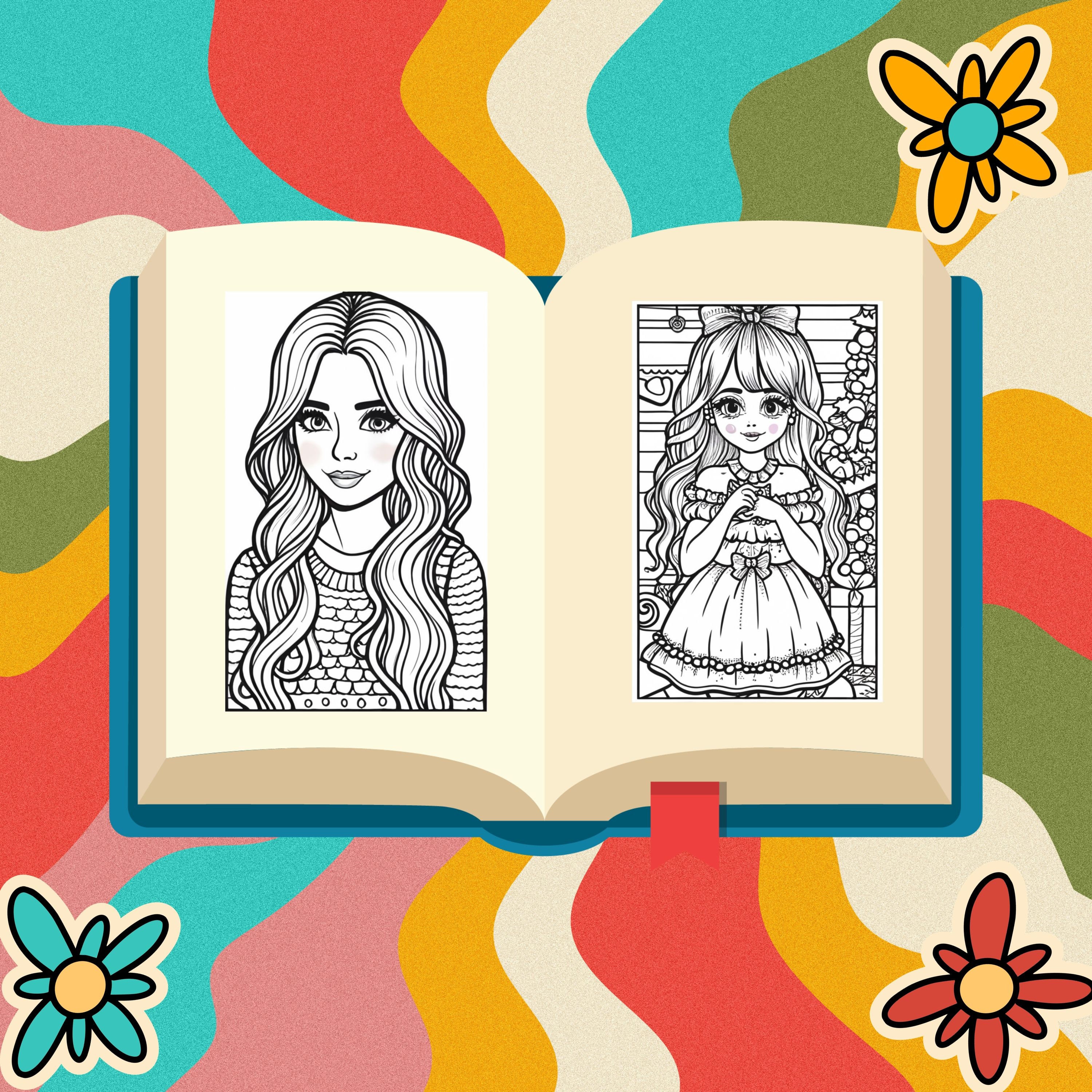 90 Girls Coloring Book Pages, Flash Cards Printable, Fall Coloring ...