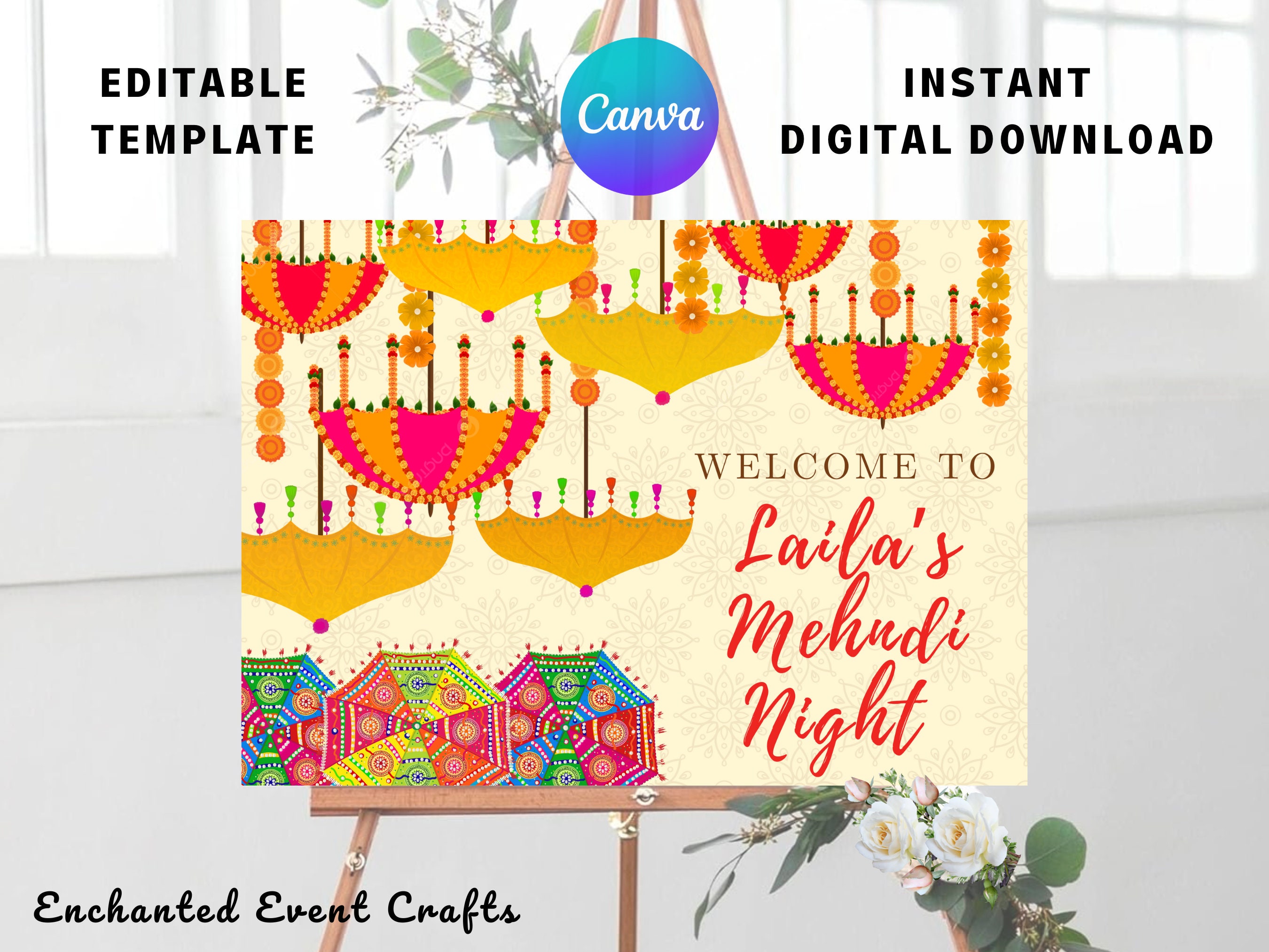 Editable Colorful Mehndi Welcome Sign Sign for Dholki Mayoun Mehndi ...