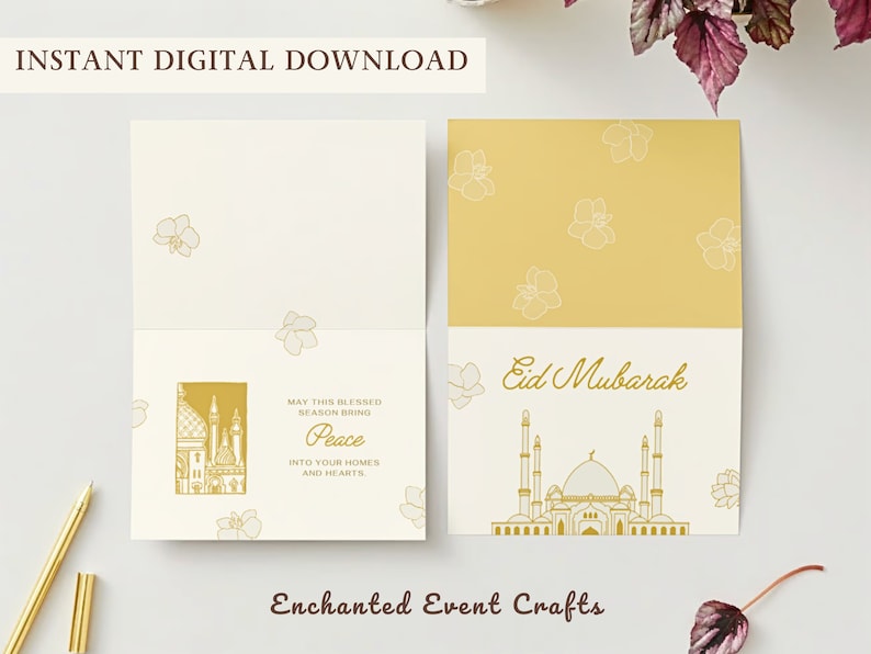 Gold Eid Mubarak Card Printable | Eid Card Digital Greeting Card Gift ...