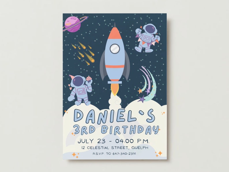 Editable Rocket Space Birthday Party Invitation, Astronaut Boy Invite ...