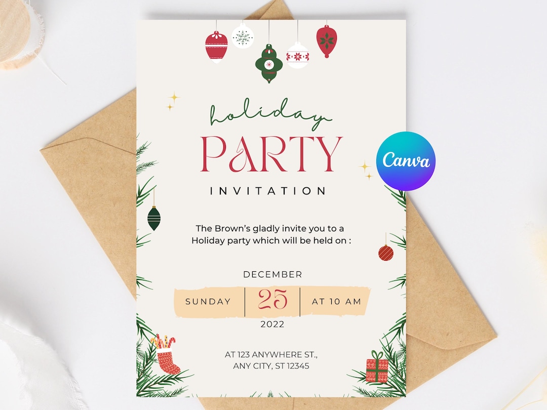 Editable Holiday Party Invitation | Minimalist Red & Green Holiday ...